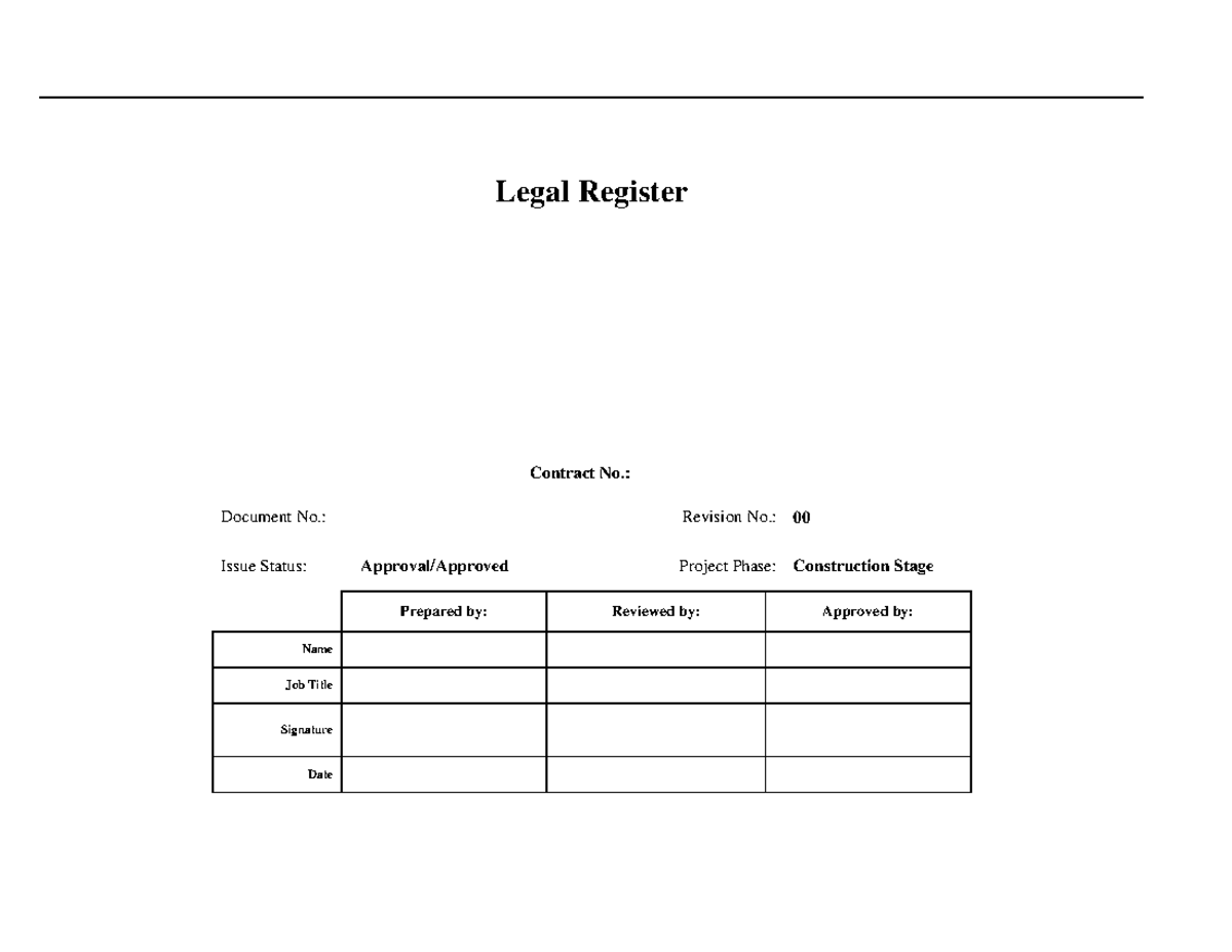 Legal Register - Legal Register Contract No.: Document No.: Revision No ...