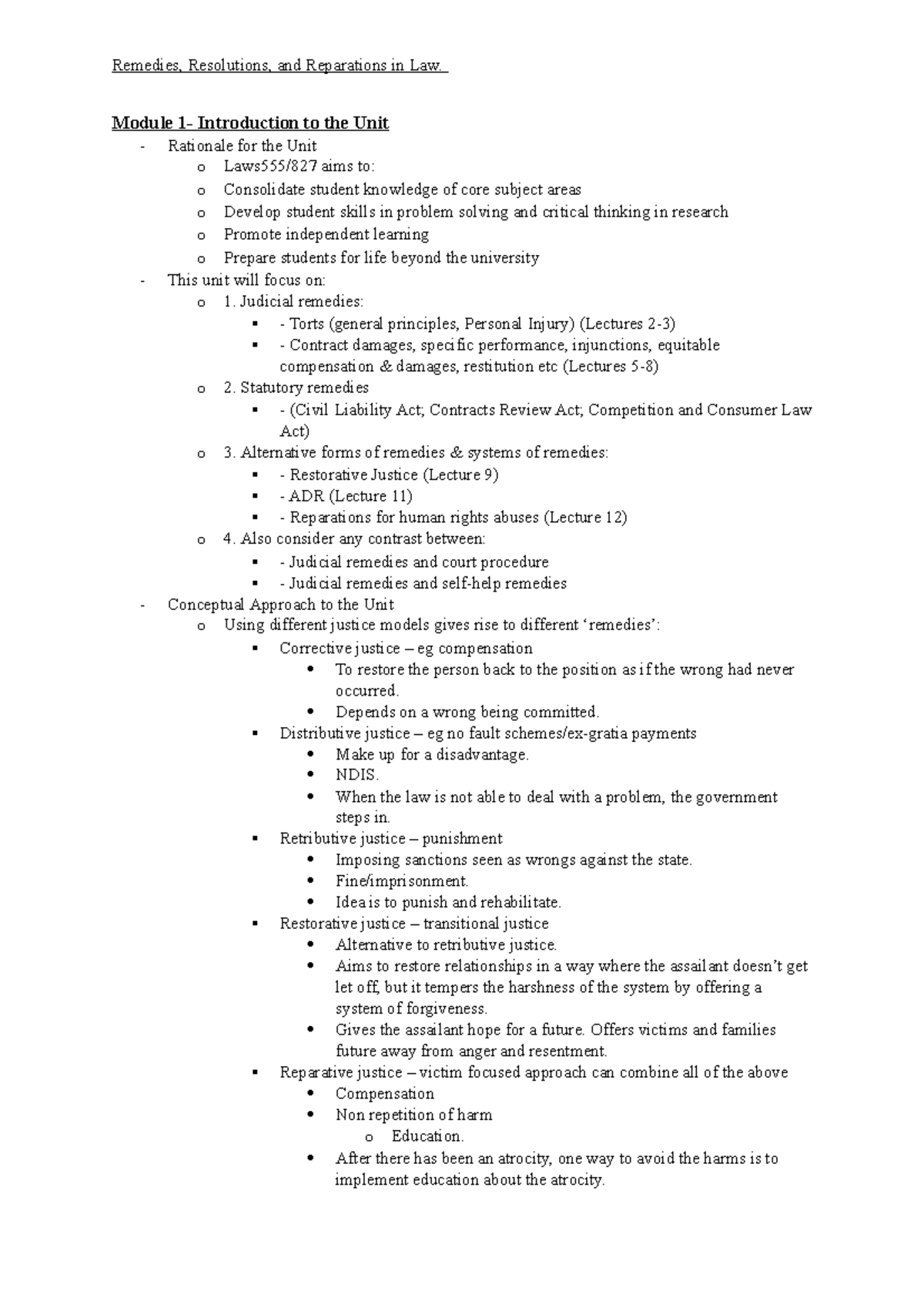 Remedies Lecture Notes - Module 1- Introduction to the Unit Rationale ...