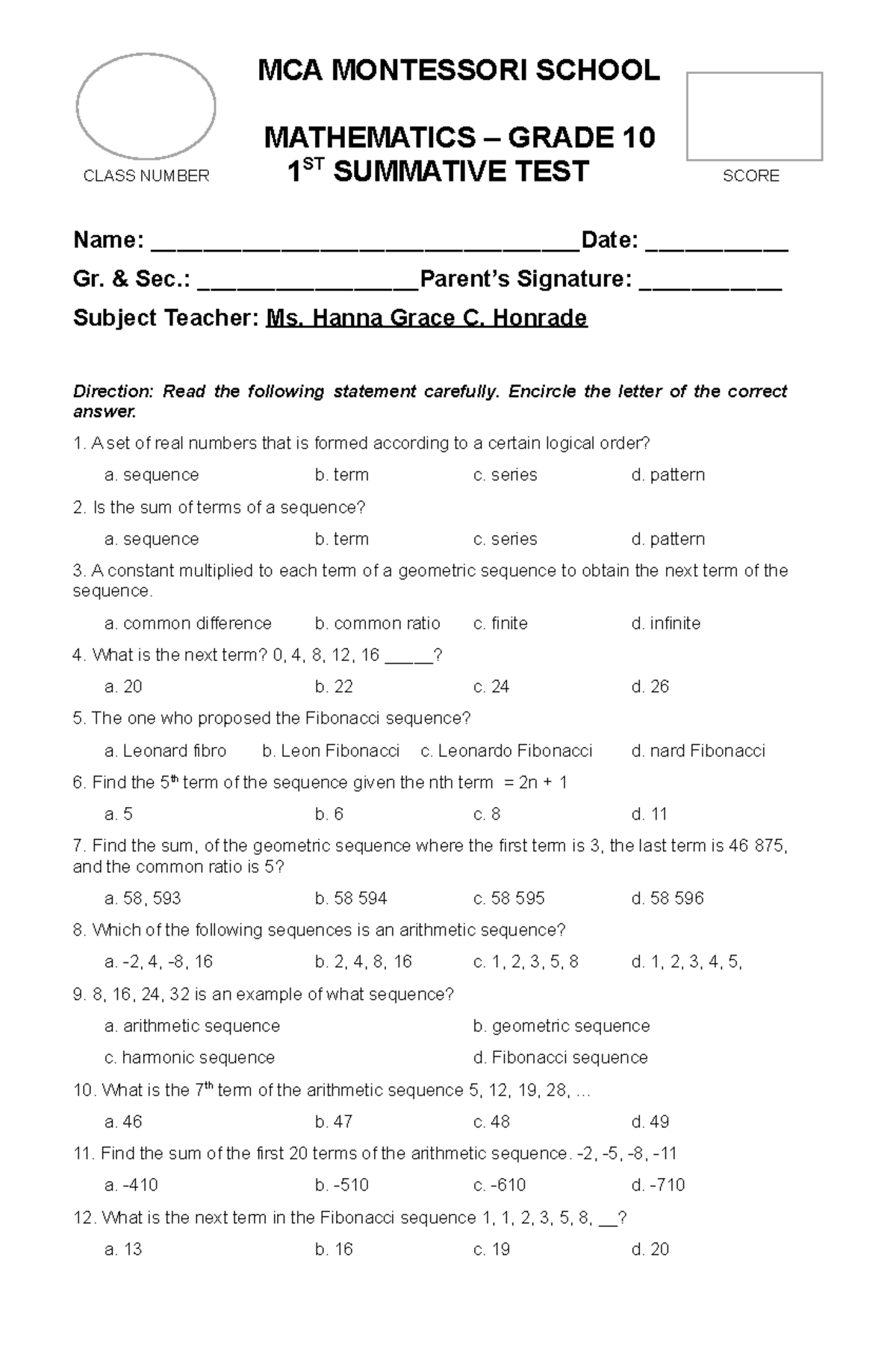 354175400-1st-Summative-Test-Grade-10 - MCA MONTESSORI SCHOOL ...