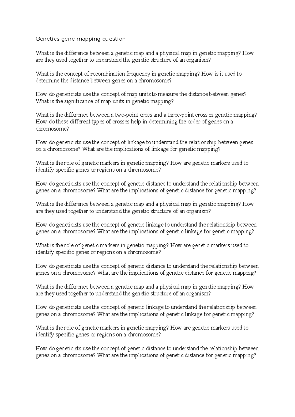 Gene mapping questions - Genetics gene mapping question What is the ...