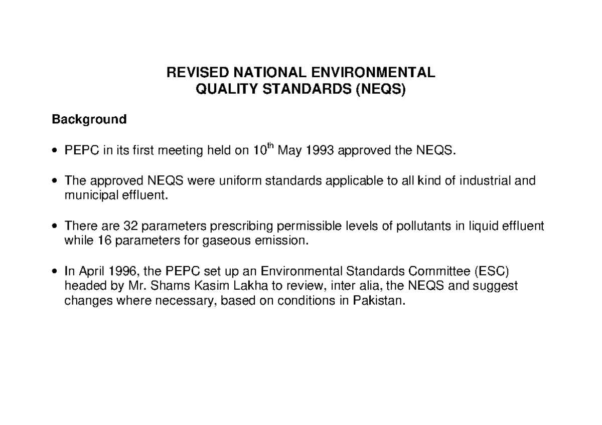 Revised NEQS - Summary Engineering drawing - REVISED NATIONAL ...