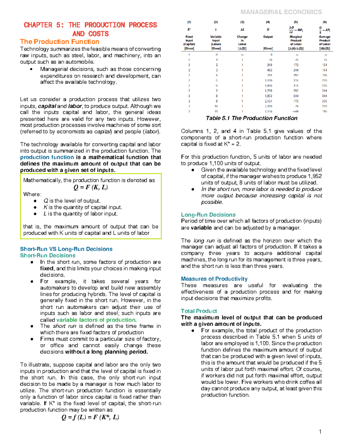 CA5102-Quiz-3 - Lecture - CHAPTER 5: THE PRODUCTION PROCESS AND COSTS ...