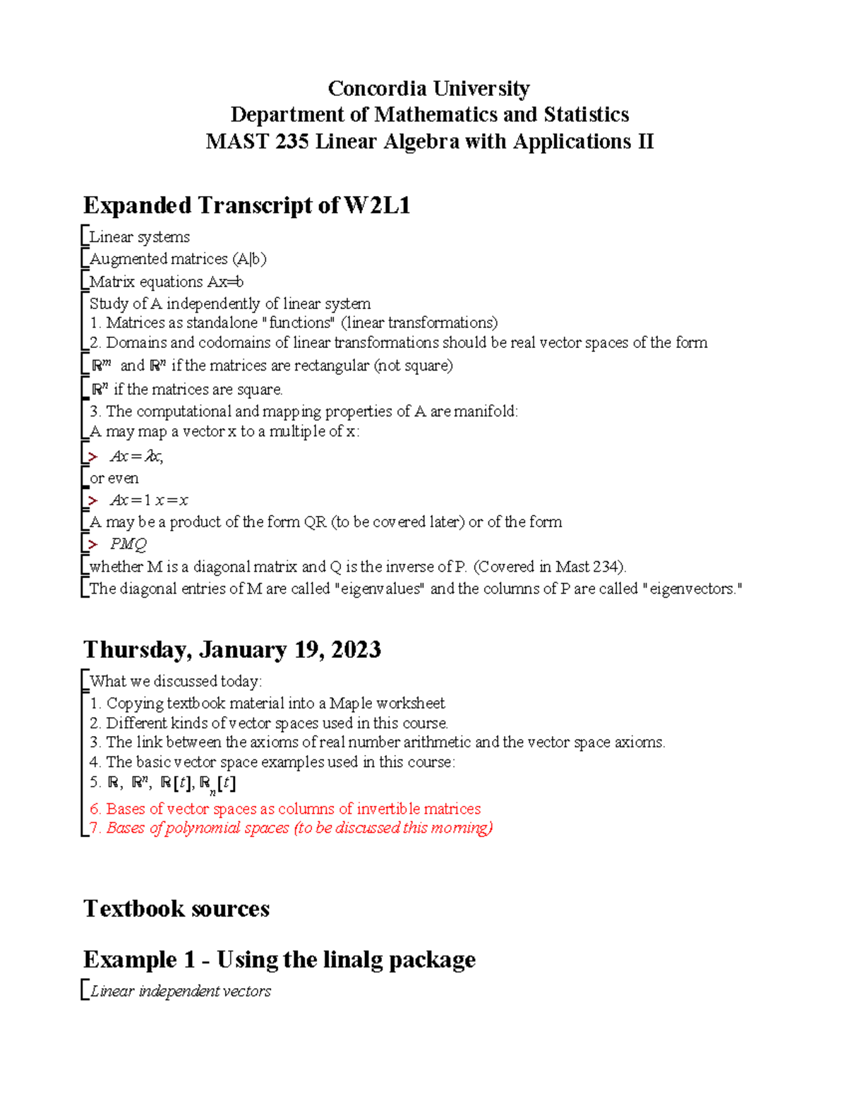 W1 2 Transcript - lecture 1 - >> >> >> Concordia University Department ...