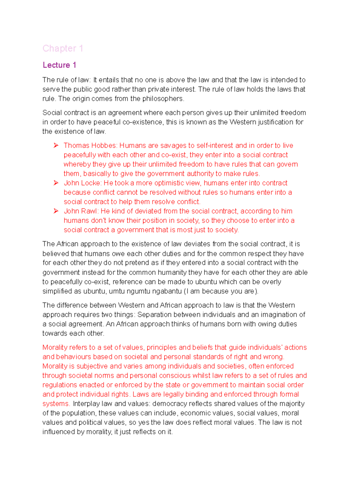 Introduction to Law - Chapter 1 Lecture 1 The rule of law: It entails ...