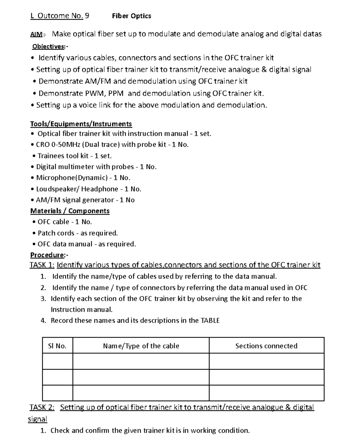 L Outcome No 9 - Fiber Optic communication - L Outcome No. 9 Fiber ...