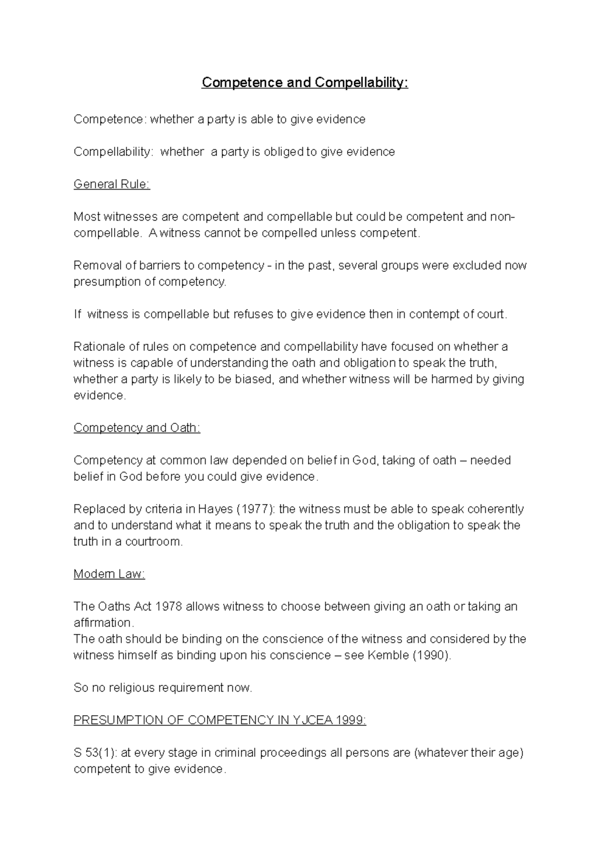 Competence and Compellability - Competence and Compellability ...