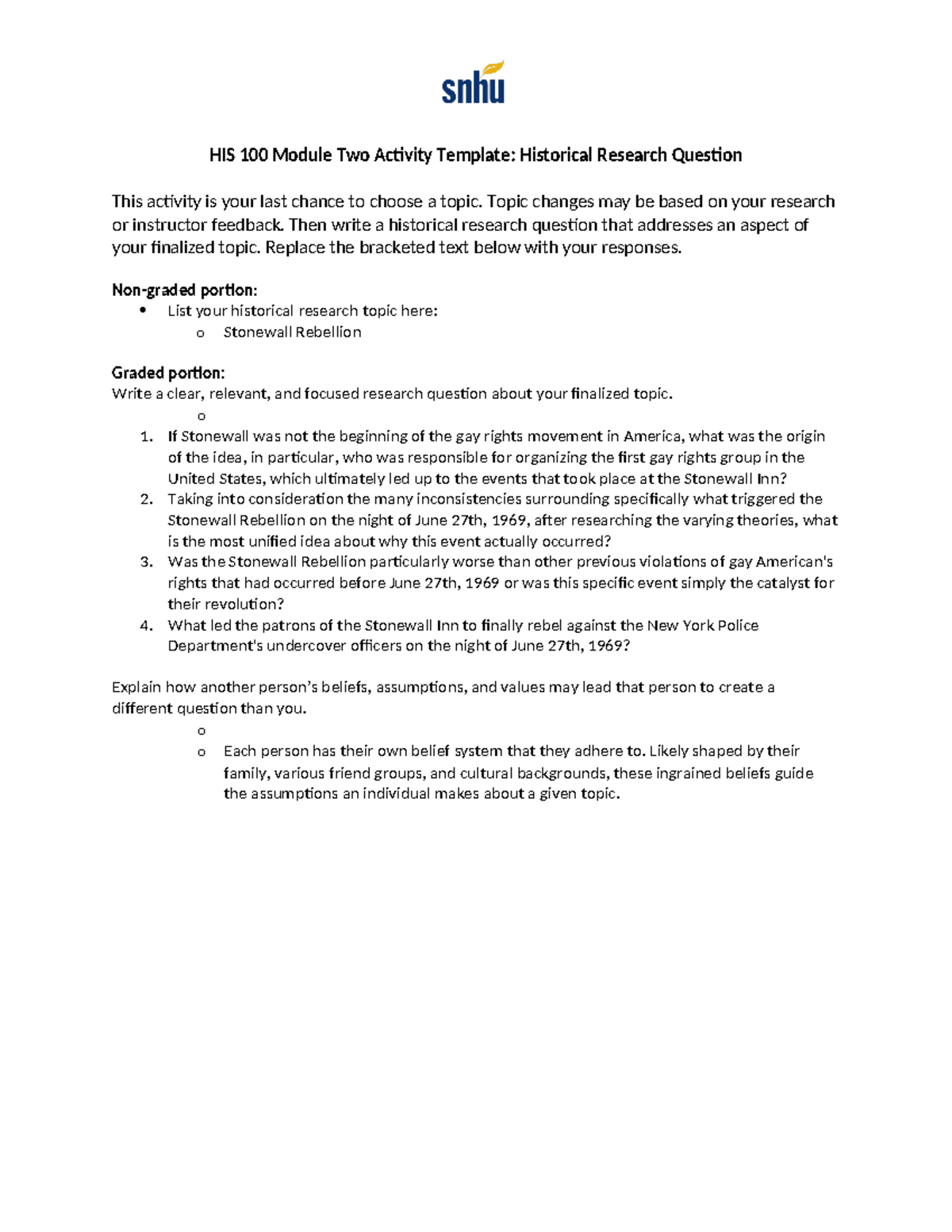 HIS 100 Module Two Activity Research Question Template - HIS 100 Module ...