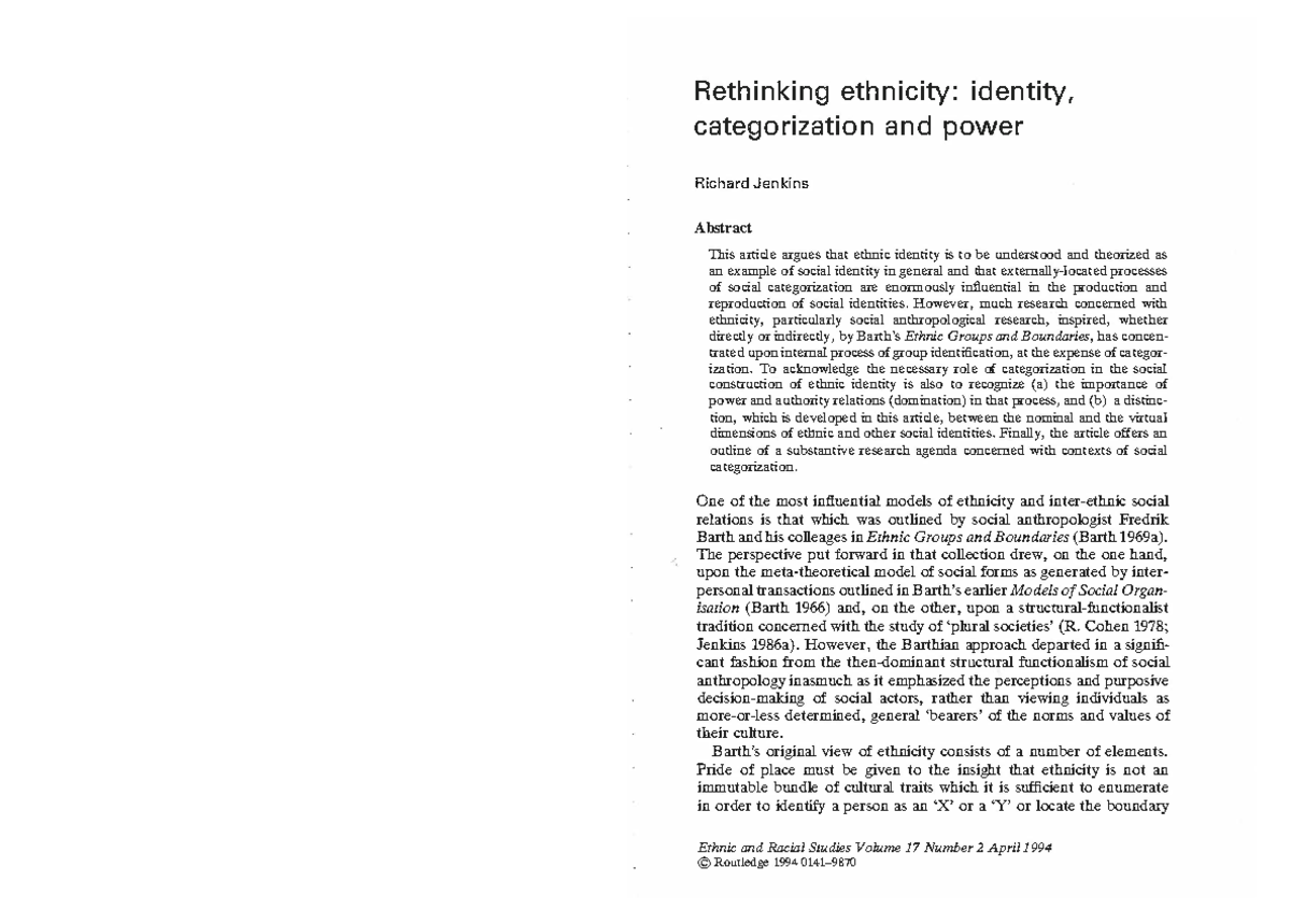 Rethinking ethnicity - Jenkins - 1994 - Rethinking ethnicity: identity ...