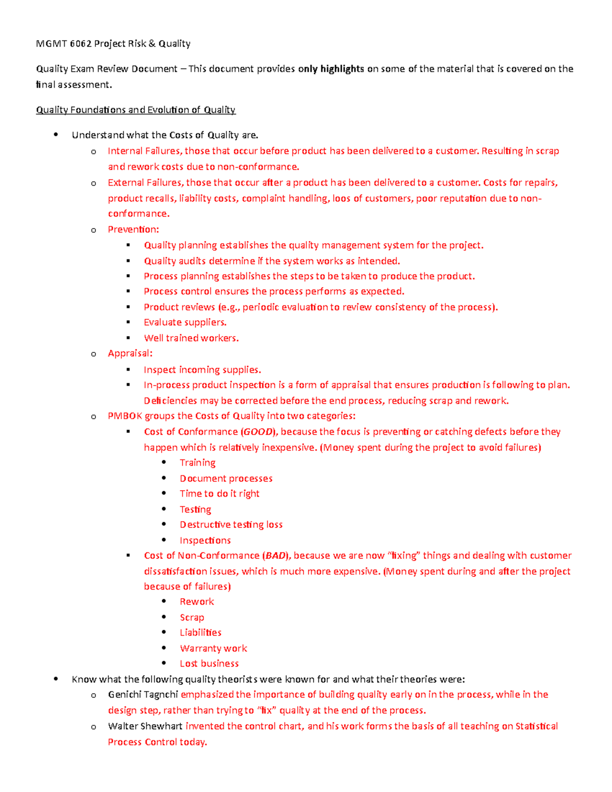 Project Quality Exam Review My Solution - MGMT 6062 Project Risk ...