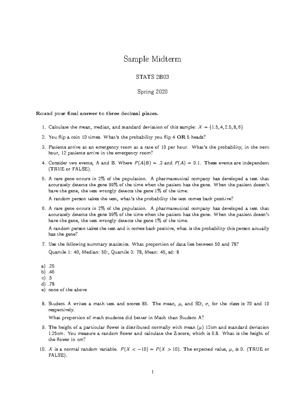 Midterm 10 July 2020, questions and answers - Sample Midterm STATS 2B ...