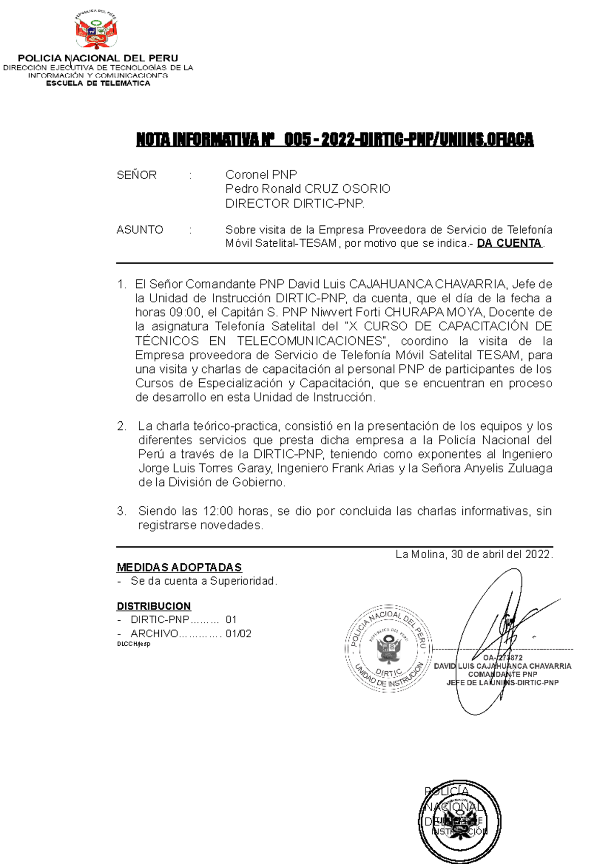 NOTA Informativa 30ABR22 Visita Empresa Tesam - NOTA INFORMATIVA Nº 005 ...