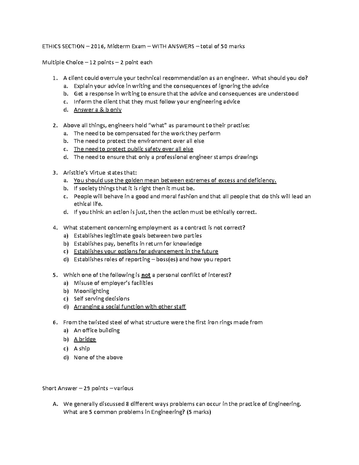 Midterm Exam 2016 Questions And Answers ETHICS SECTION 2016