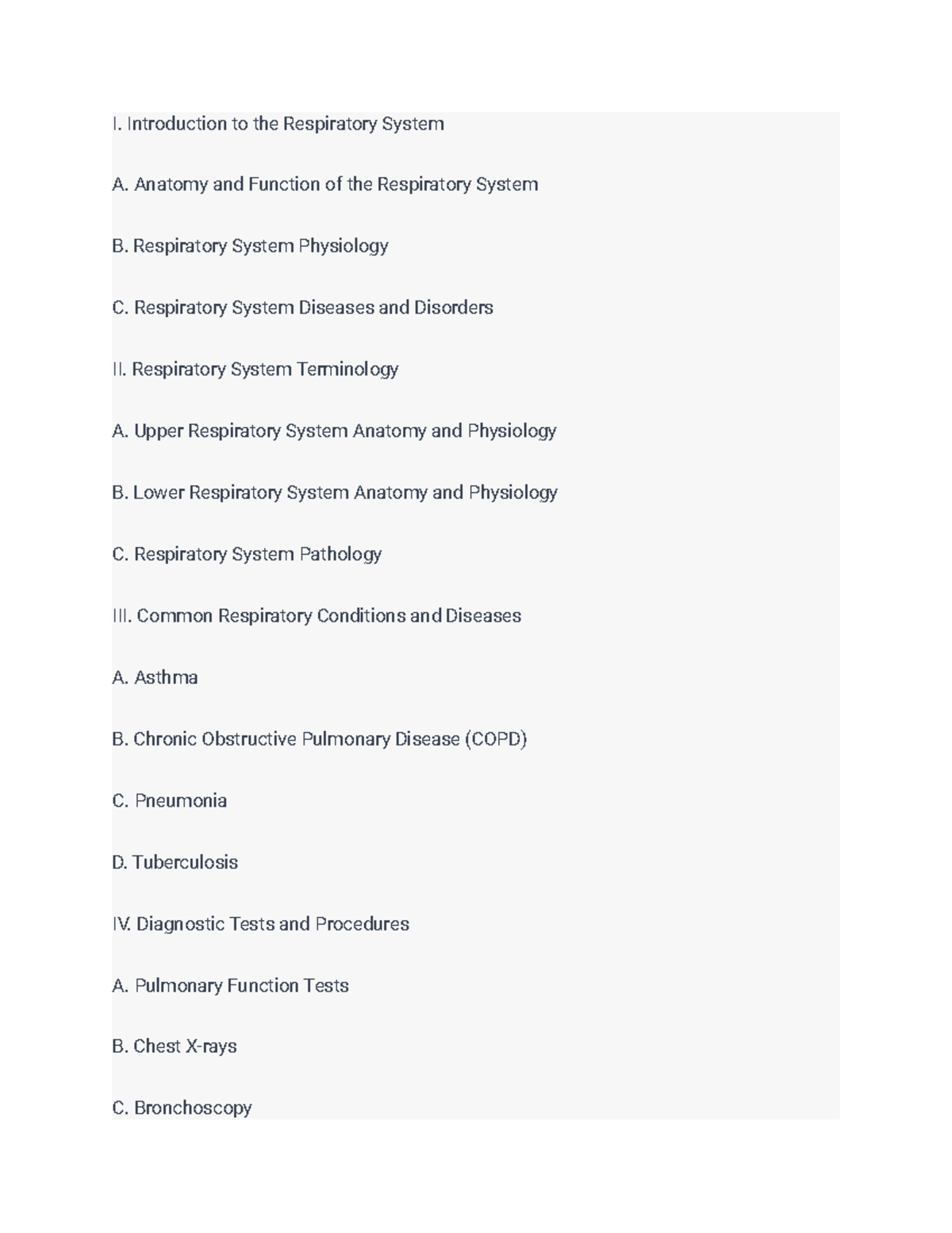 Medical Terminology - I. Introduction to the Respiratory System A ...