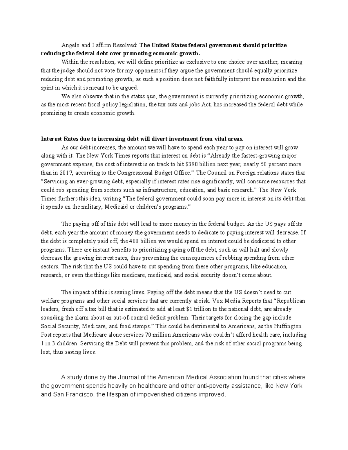 Example of a case - Angelo and I affirm Resolved: The United States ...