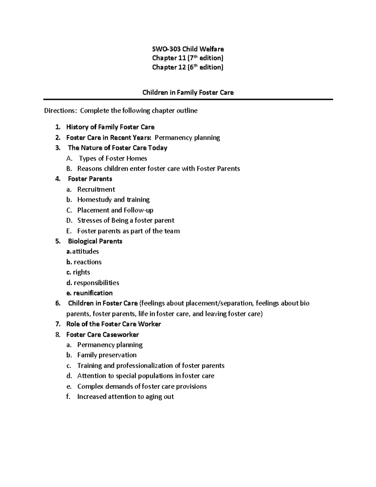 Chapter 11 Outline - SWO-303 Child Welfare Chapter 11 (7th edition ...