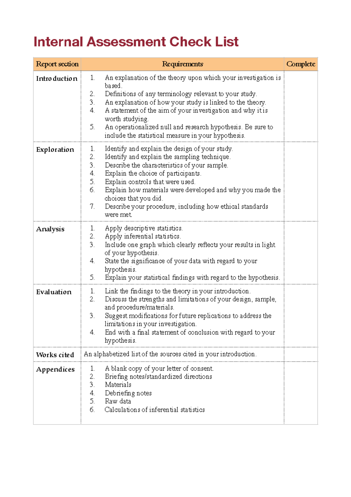 Ia-checklist - Internal Assessment Check List Report section ...