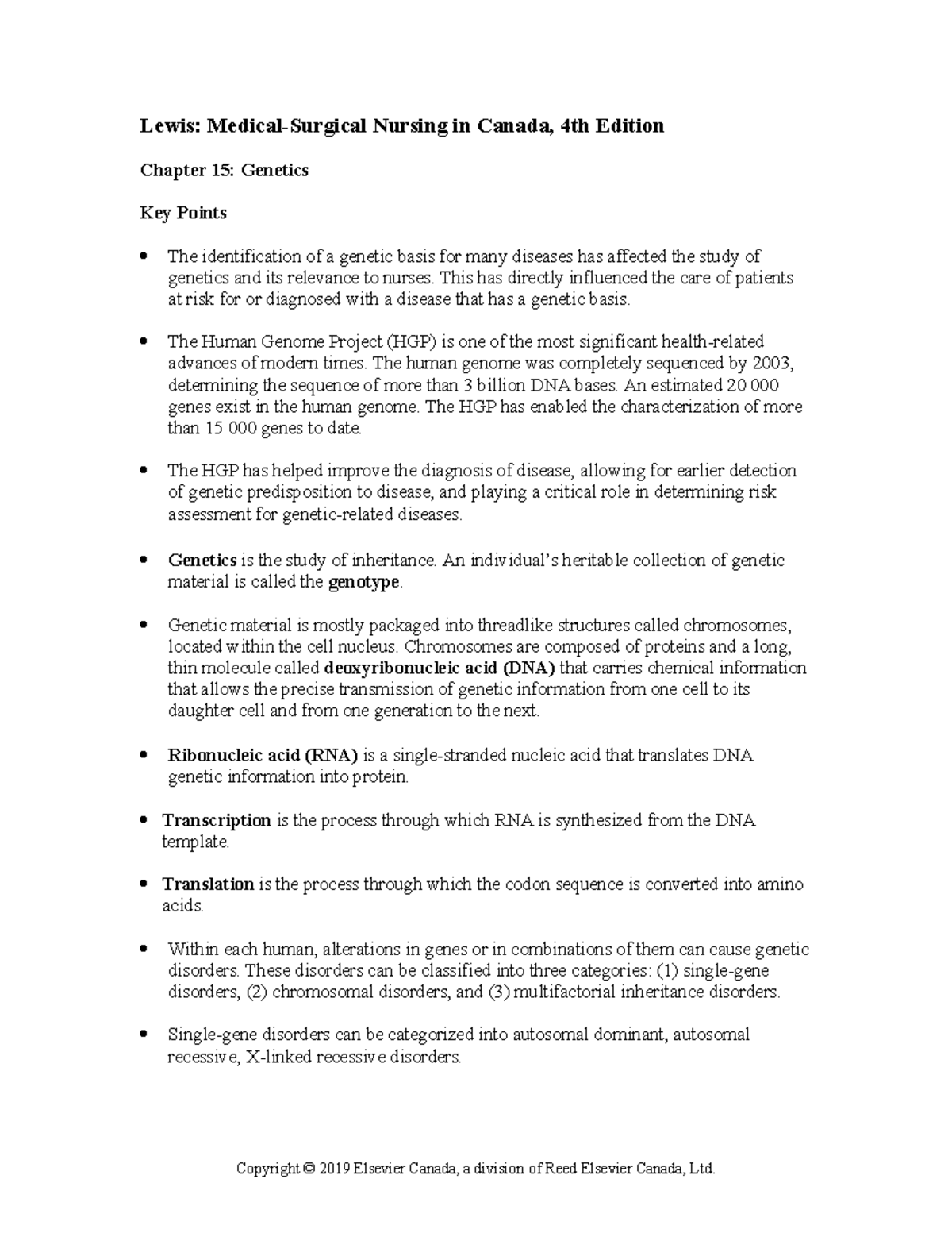 Chapter 015 - Genetics - Copyright © 2019 Elsevier Canada, a division of Reed Elsevier Canada ...