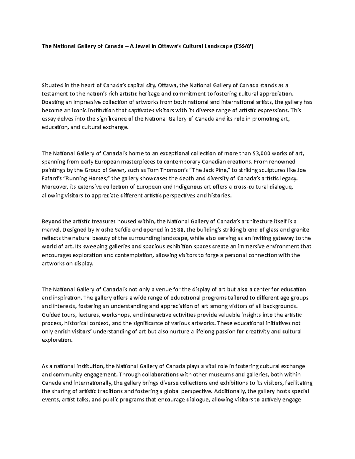 The National Gallery of Canada – A Jewel in Ottawa’s Cultural Landscape ...