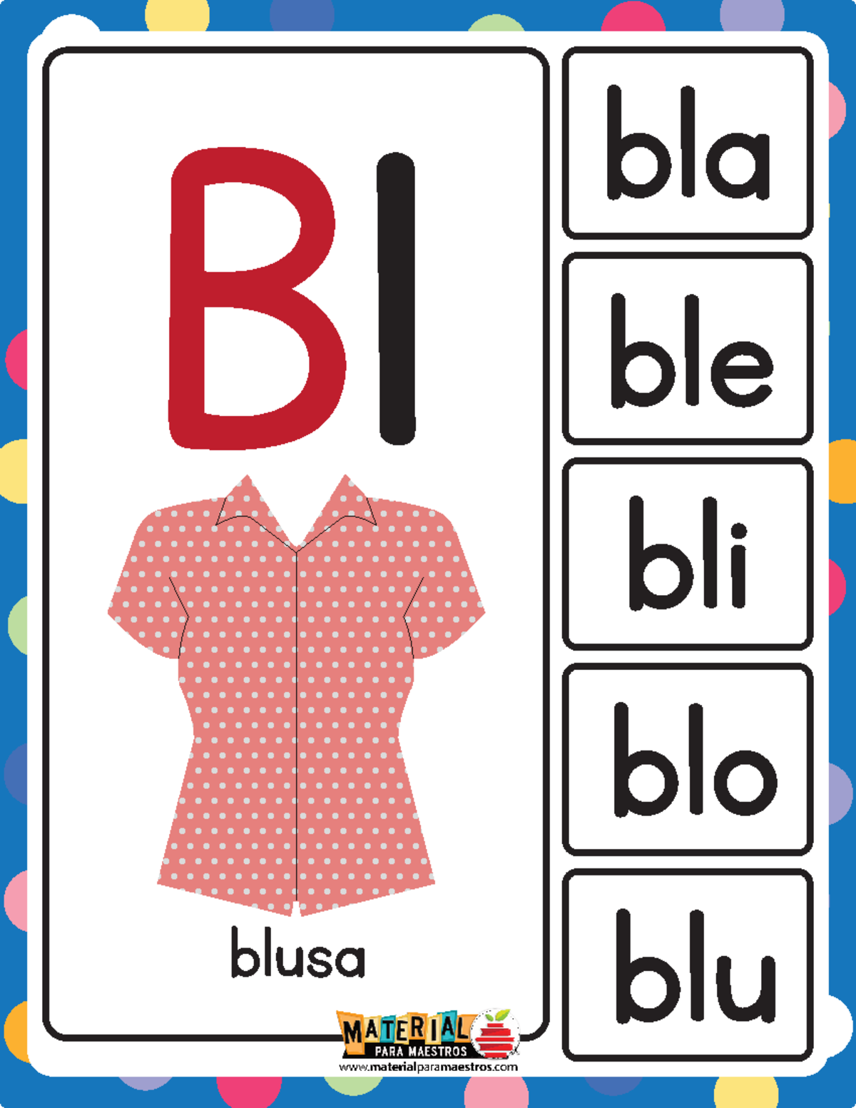 Silabario de las sílabas trabadas - blusa bla ble bli blo blu Bl bruja ...