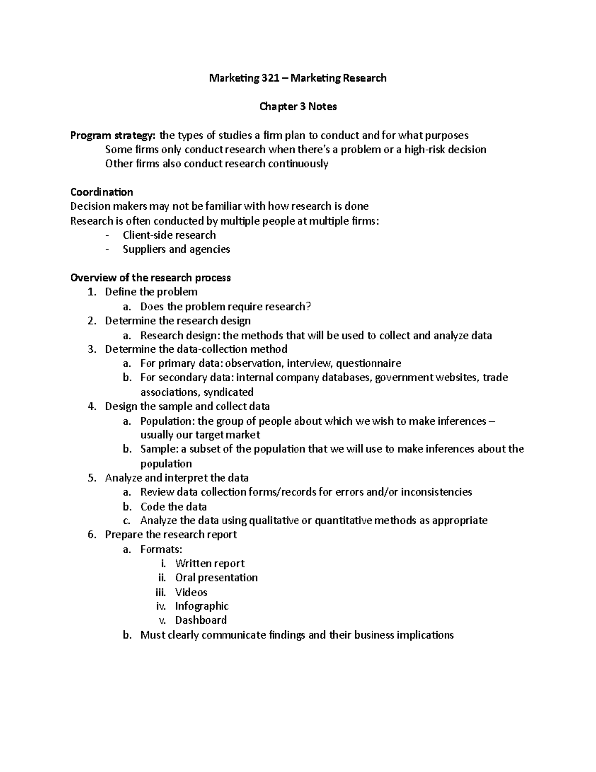 Marketing 321 - chapter 3 notes - Marketing 321 – Marketing Research ...