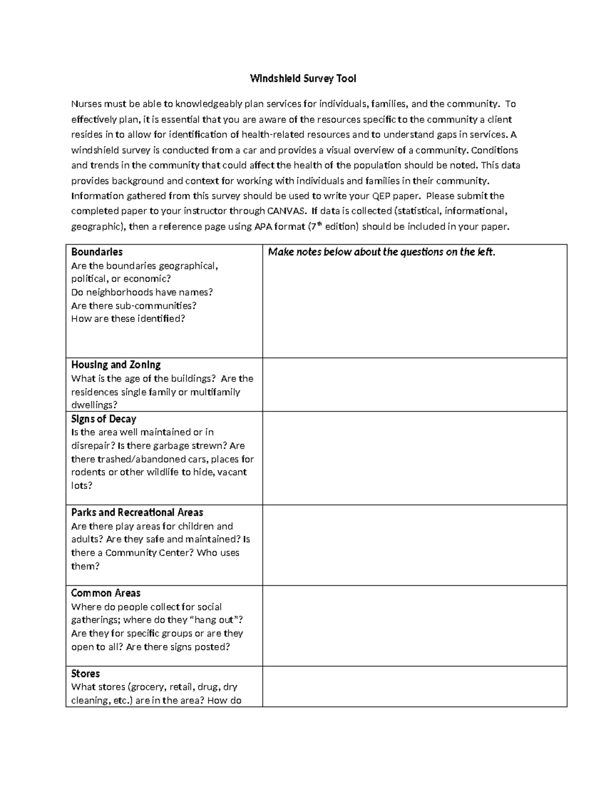 Windshield+Survey+Guide - Windshield Survey Tool Nurses must be able to ...