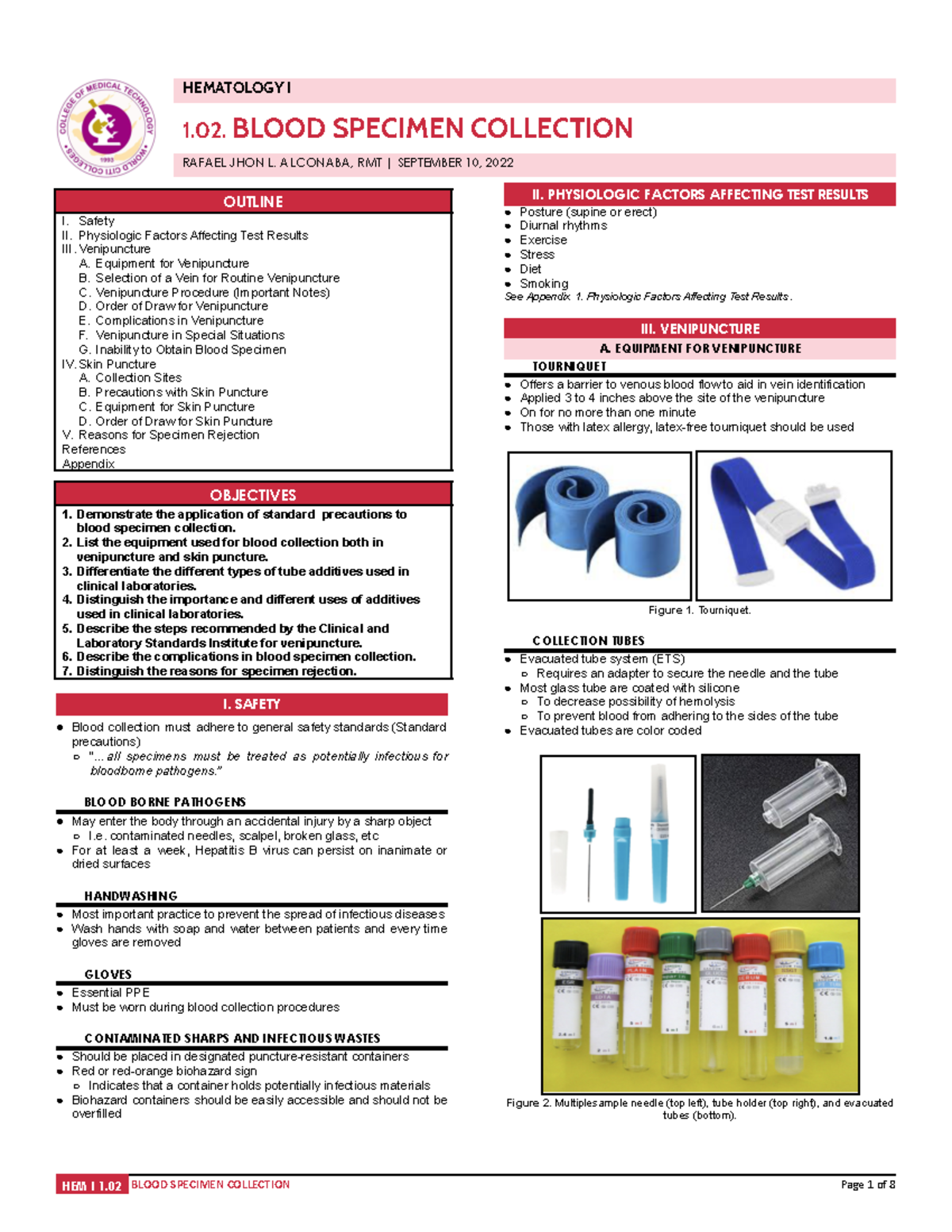 [HEMA I LEC] 1.02 Blood Specimen Collection - HEMATOLOGYȾI ǛȚǚǜȚ BLOOD ...