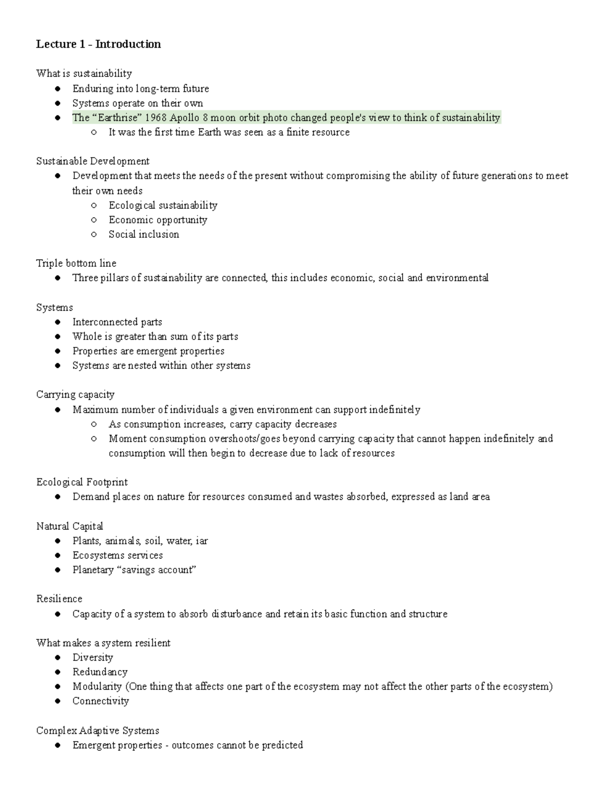 Sustain 1S03 Notes All - Lecture 1 - Introduction What is ...