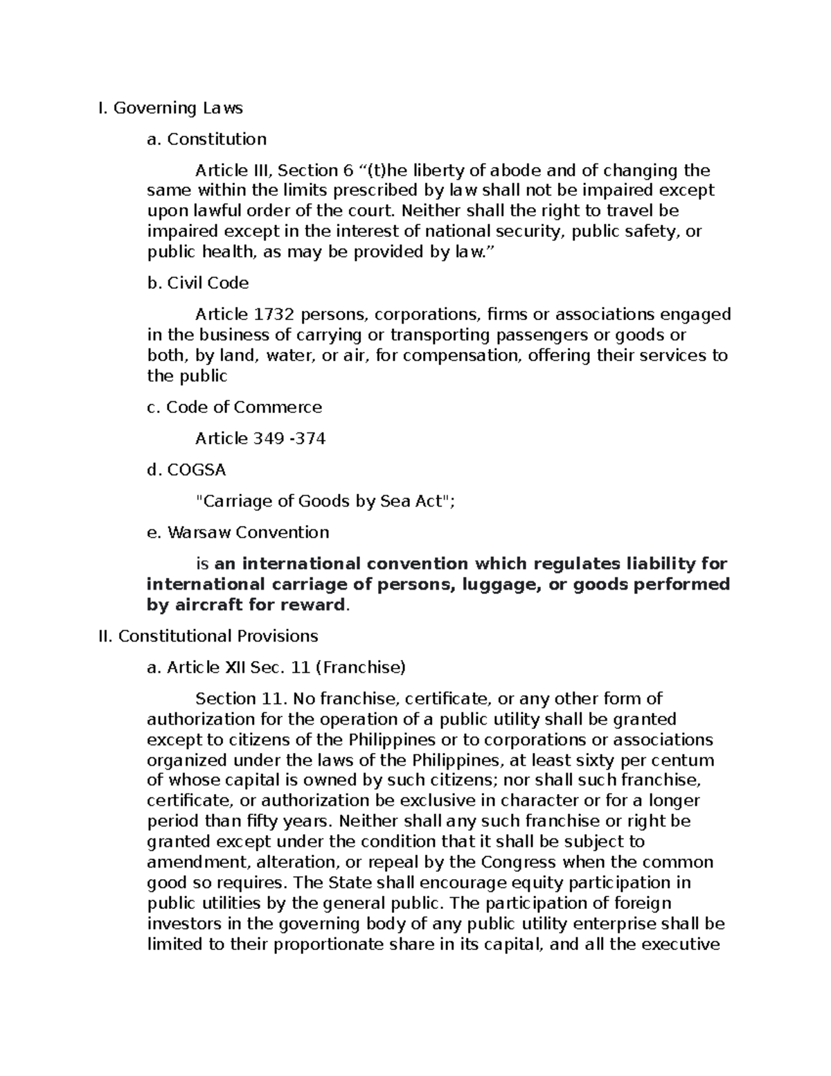 I - dfeafqw - I. Governing Laws a. Constitution Article III, Section 6 ...