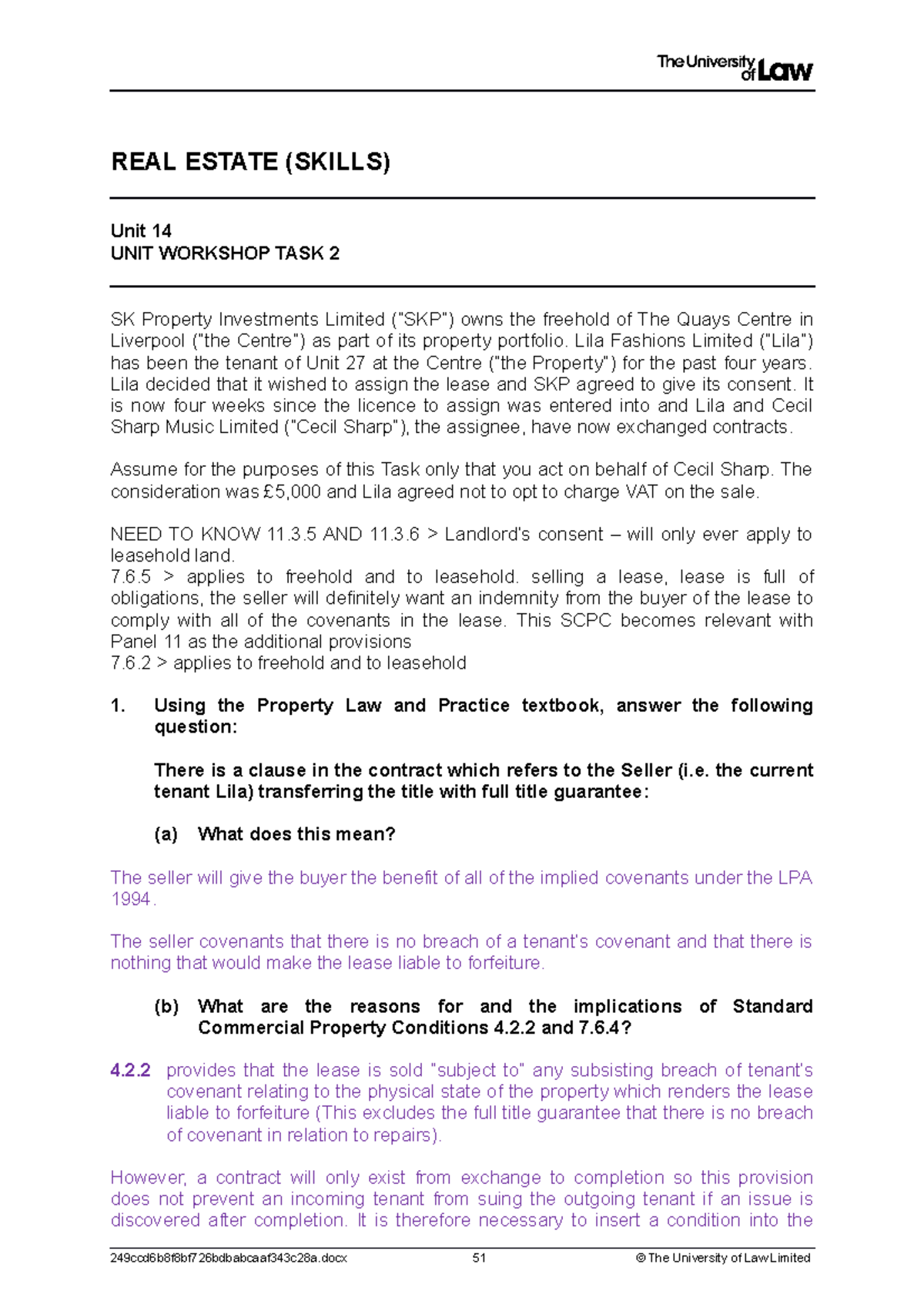 WS Task 2 answer - REAL ESTATE (SKILLS) Unit 14 UNIT WORKSHOP TASK 2 SK ...