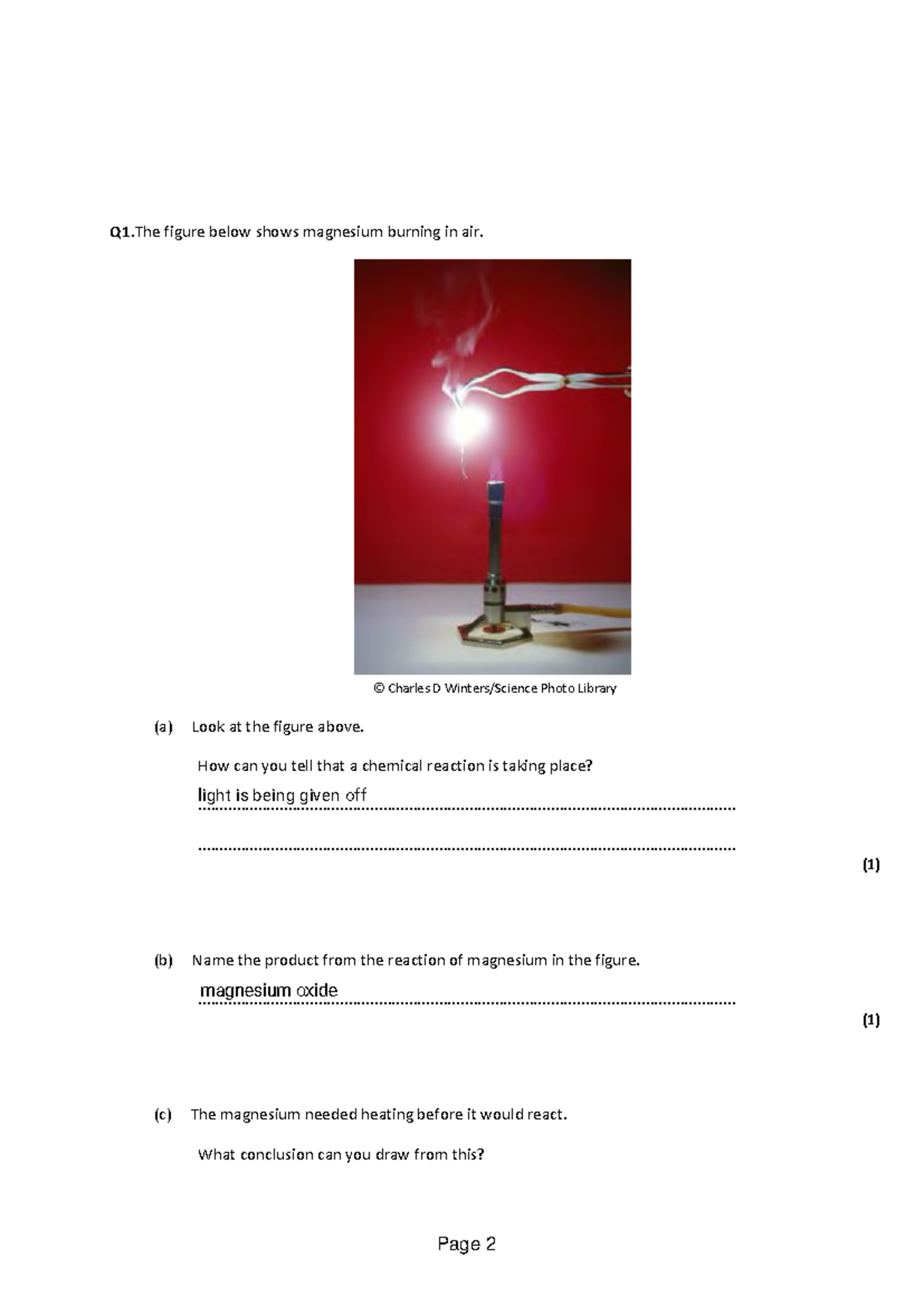 A Simple Atomic Model 1 QP - Q1 figure below shows magnesium burning in ...