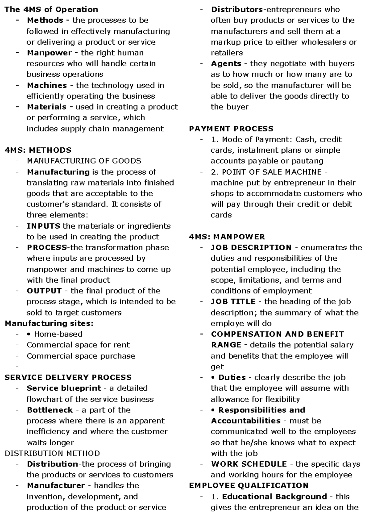 Entrep April - The 4MS of Operation - Methods - the processes to be ...