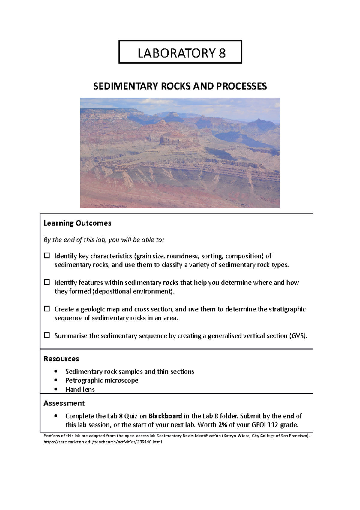 Lab 8 Sedimentary Rocks and Processes final - LABORATORY 8 SEDIMENTARY ...