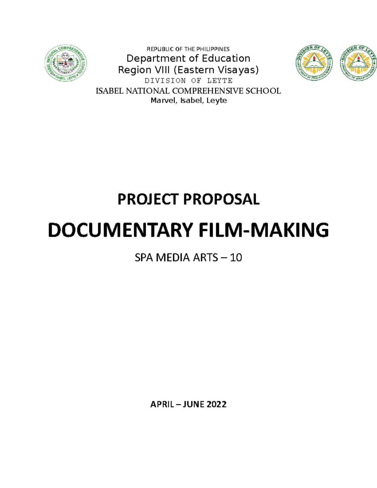 Project Proposal - REPUBLIC OF THE PHILIPPINES Department of Education ...