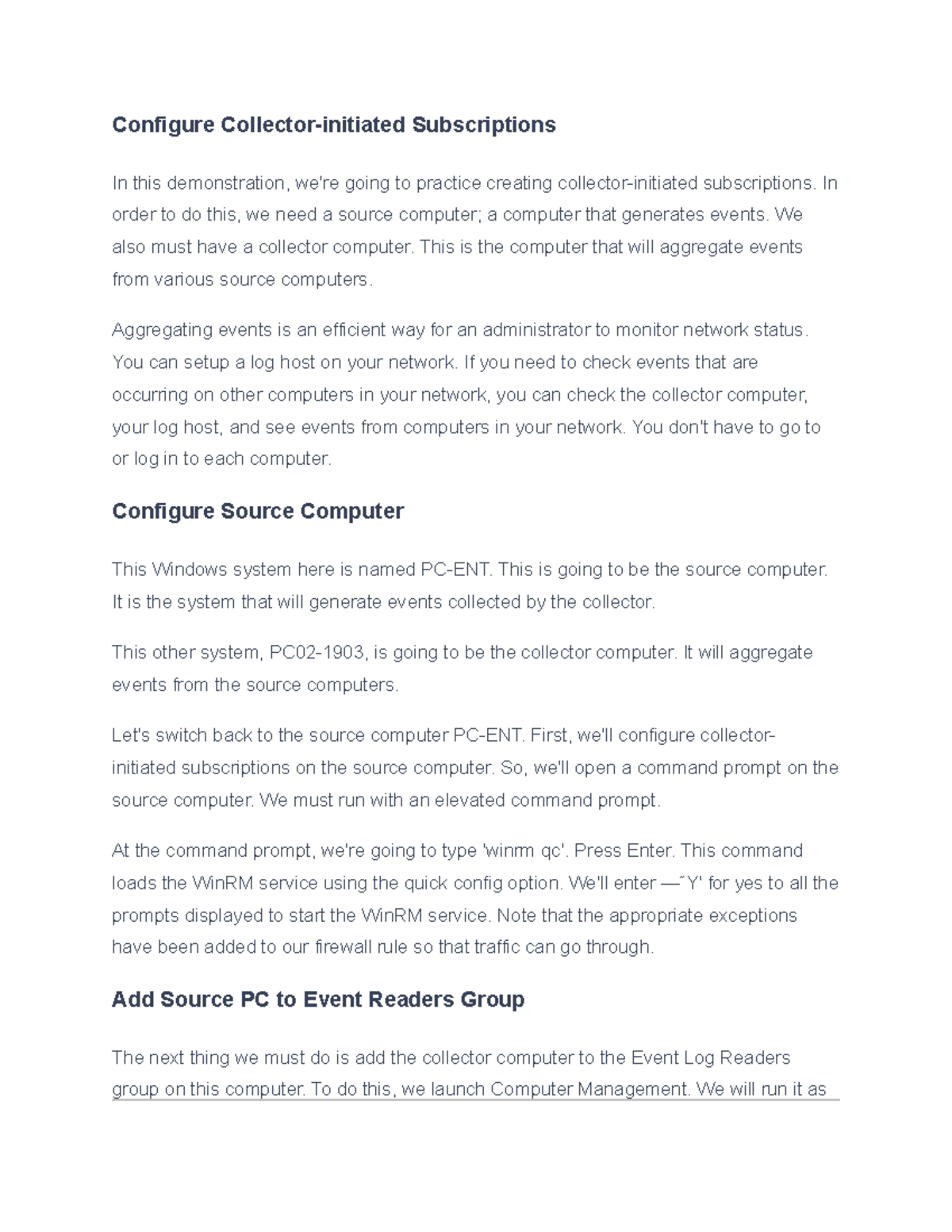 12.4.2 Configuring Collector-Initiated Subscriptions - Configure Collector-initiated ...