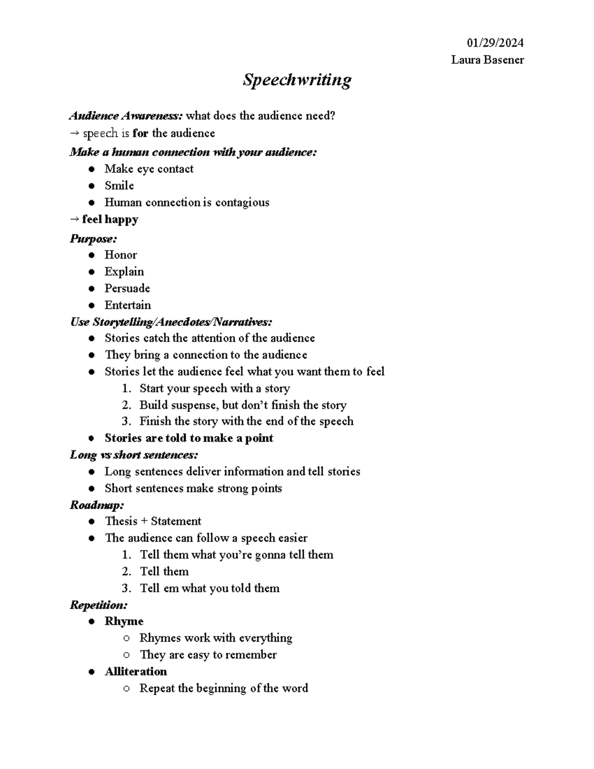 Speechwriting - these are class notes about how to write a speech - 01 ...