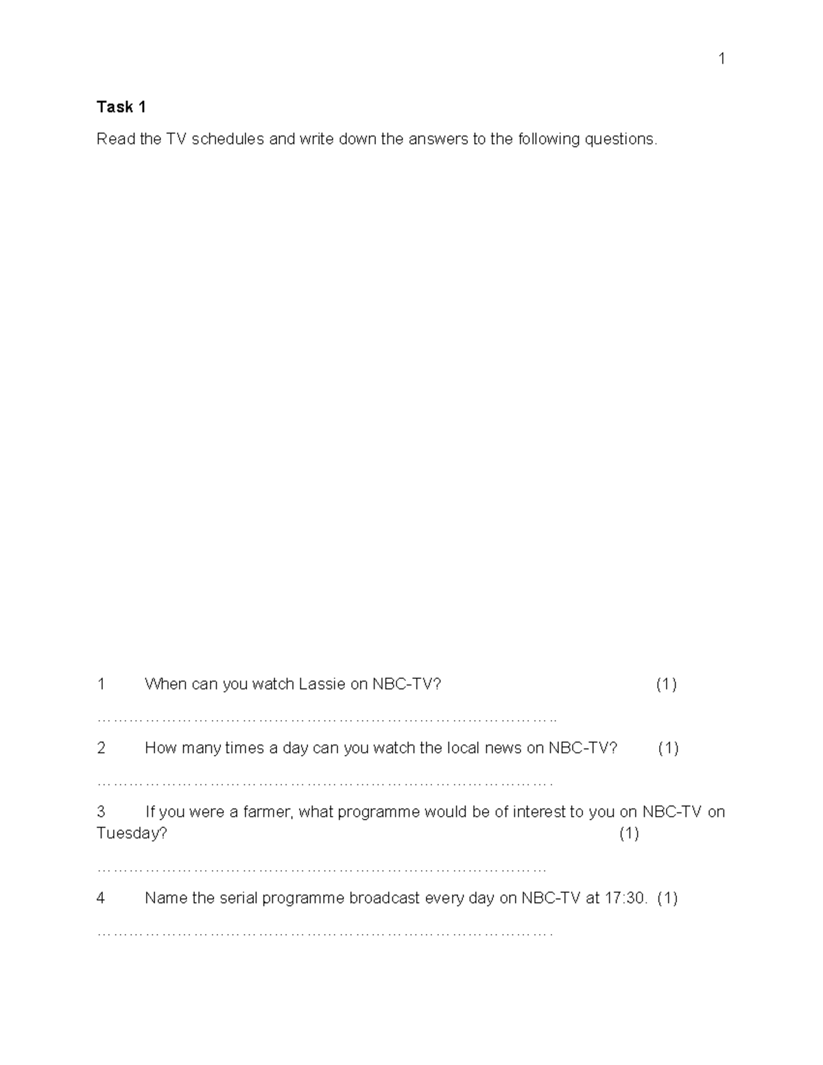 Mock exam September paper 1 - Task 1 Read the TV schedules and write ...