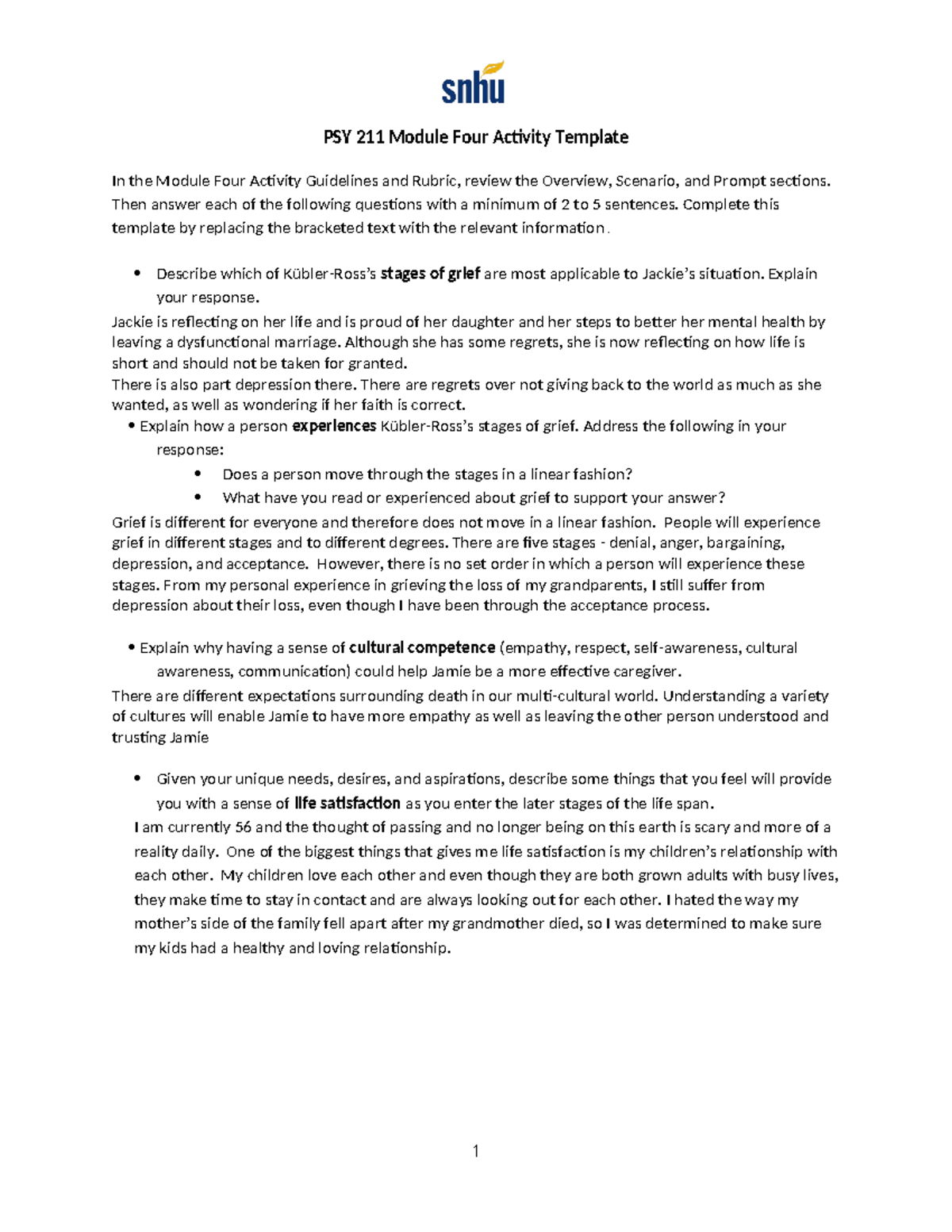 PSY 211 Module Four Activity Template - Then answer each of the ...