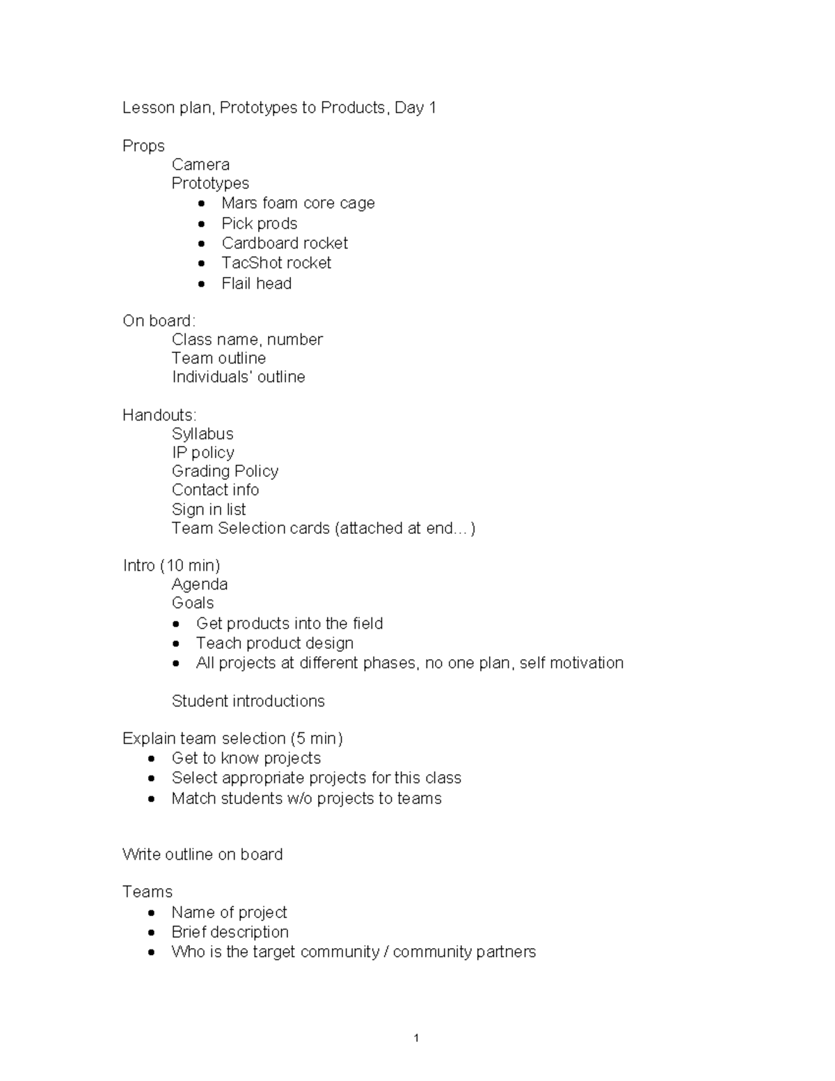 Prototypes To Products 1 - Lesson plan, Prototypes to Products, Day 1 ...