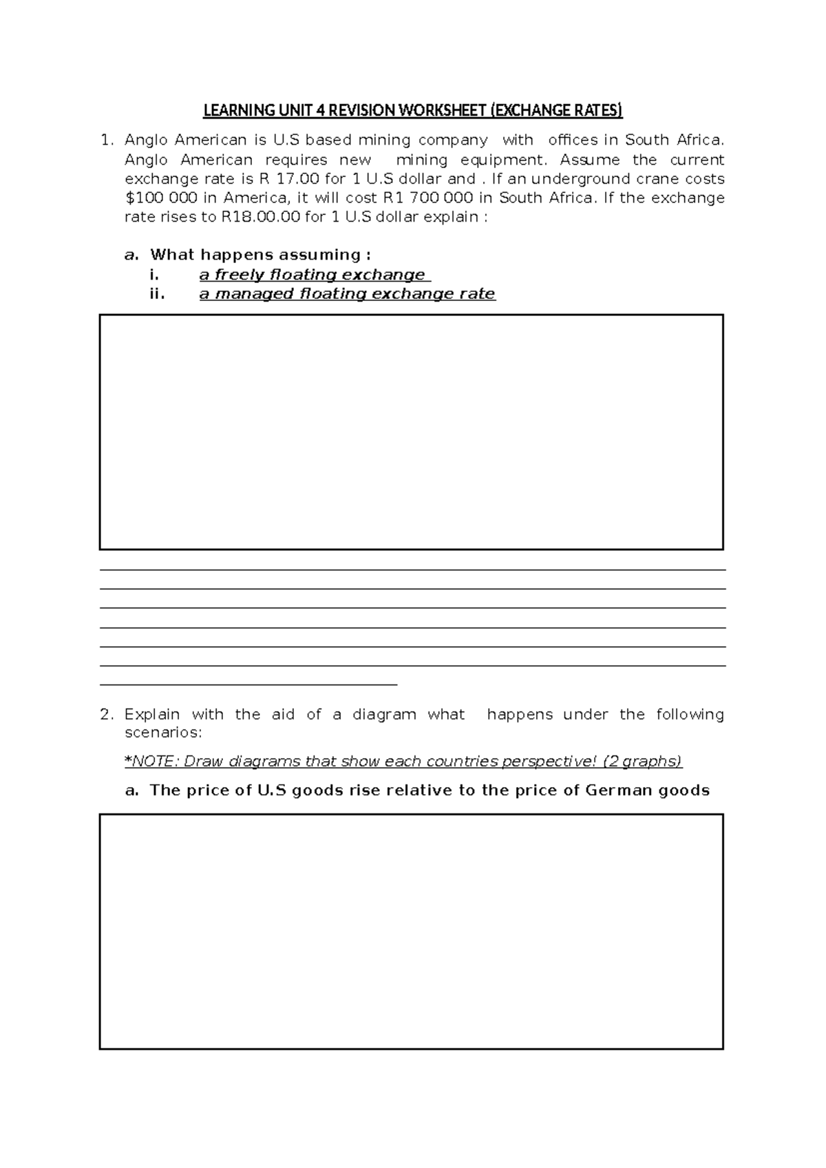 Learning UNIT 4 Revision Worksheet( Exchange Rates) - LEARNING UNIT 4 ...