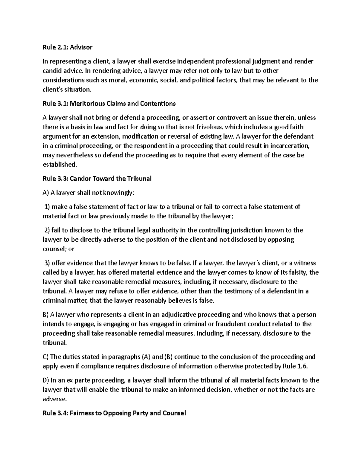 Professional Responsibility Final Exam Outline - Rule 2: Advisor In ...