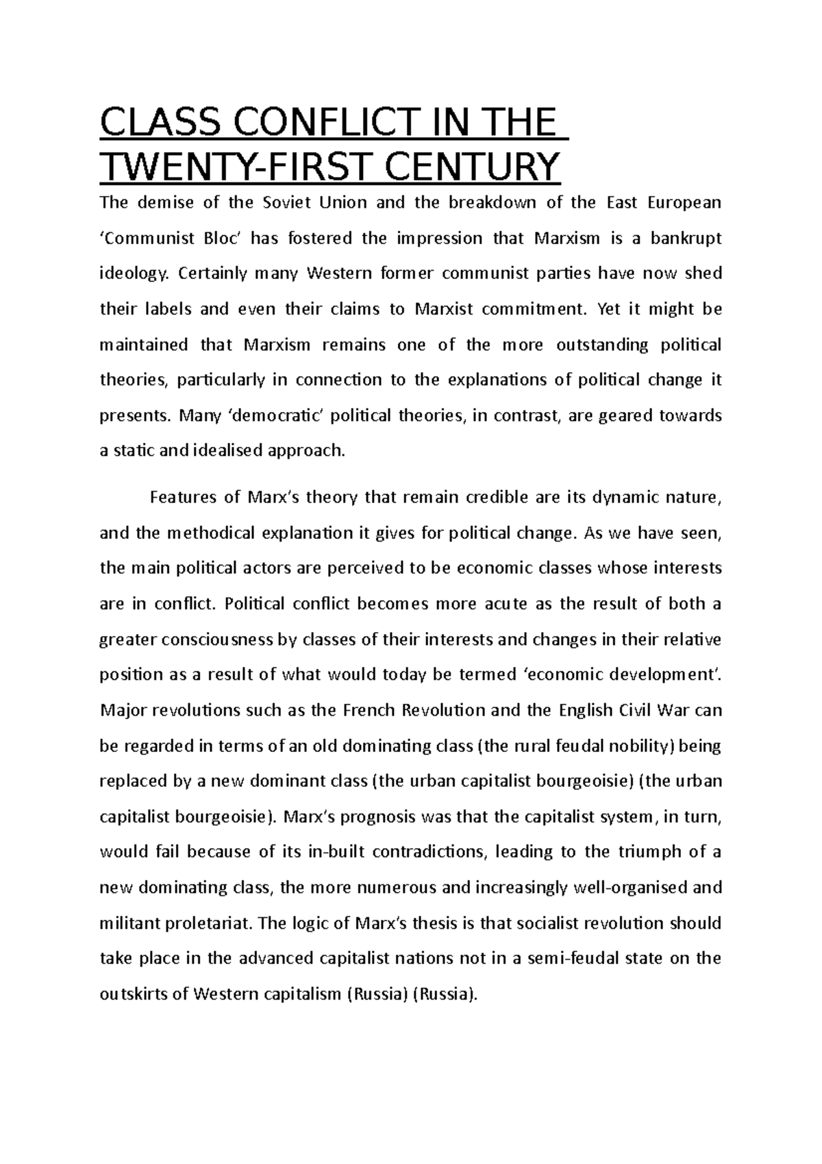 Class Conflict IN THE Twenty - CLASS CONFLICT IN THE TWENTY-FIRST ...