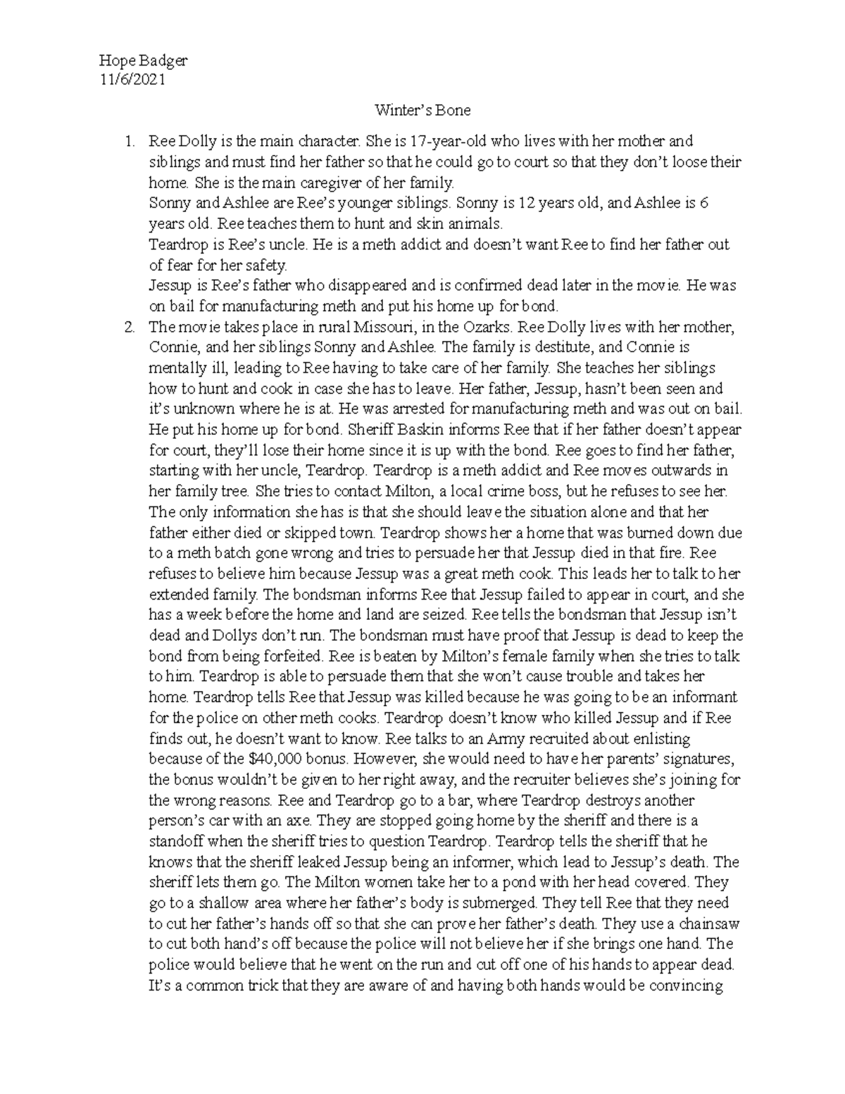 Winter's Bones - Hope Badger 11/6/ Winter’s Bone Ree Dolly is the main ...