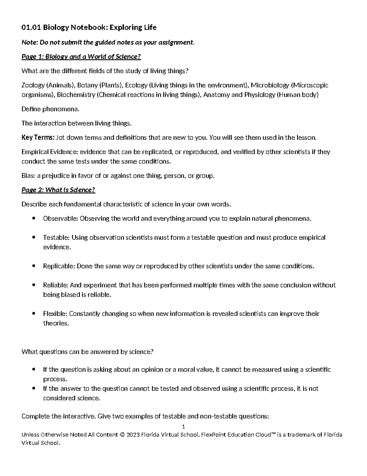 01 01 exploring life - 01 Biology Notebook: Exploring Life Note: Do not ...