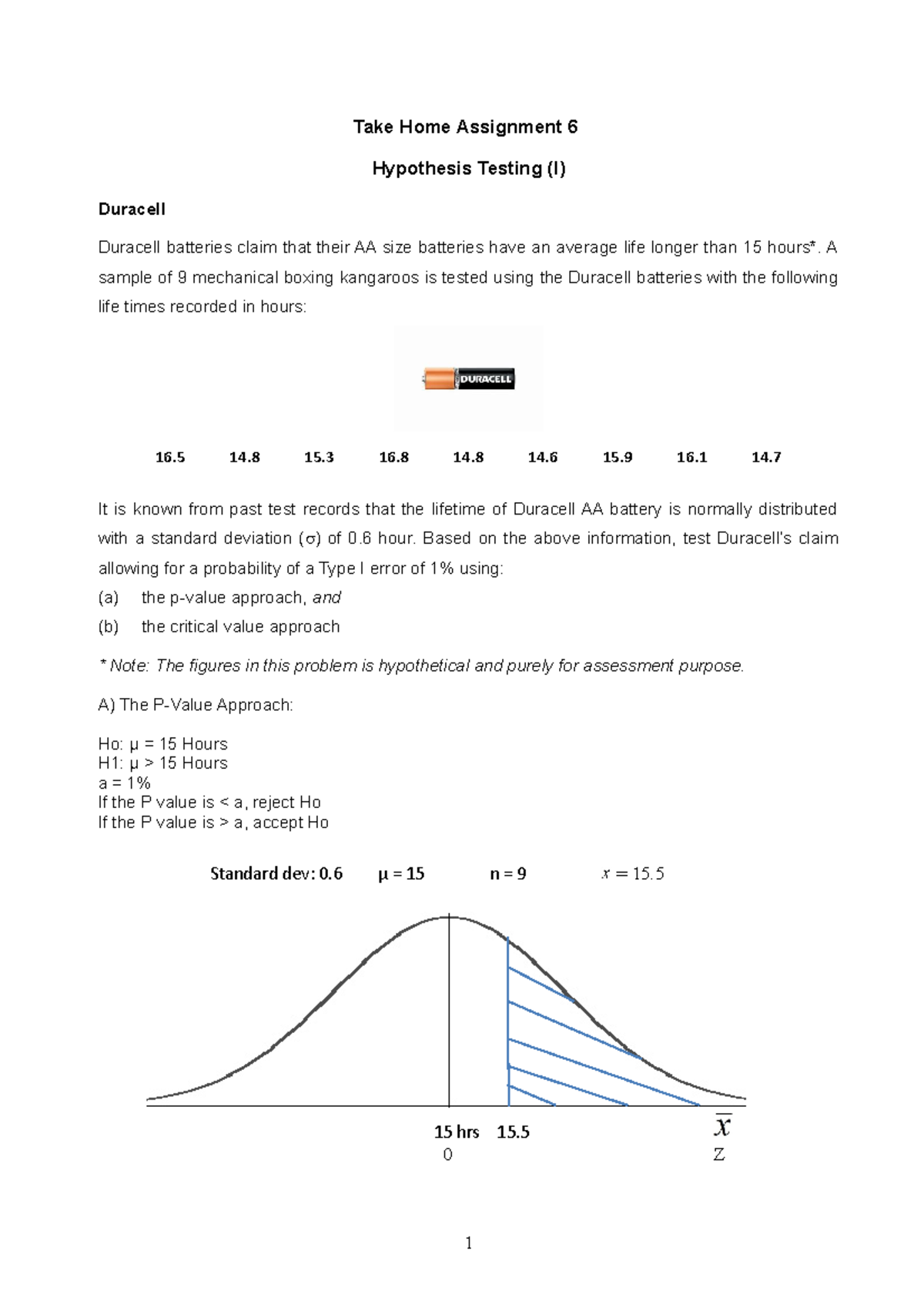 Hypothesis Testing Answers and workings - Take Home Assignment 6 ...