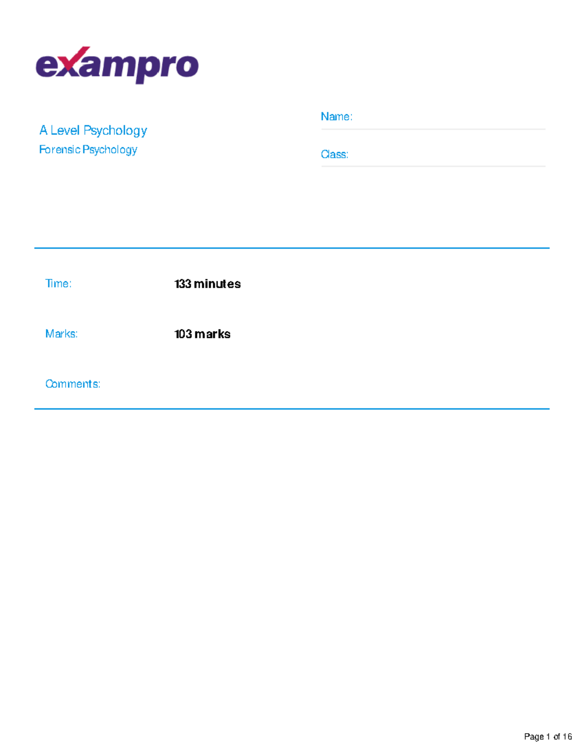 Forensics - A Level Psychology Forensic Psychology Name: Class: Time ...