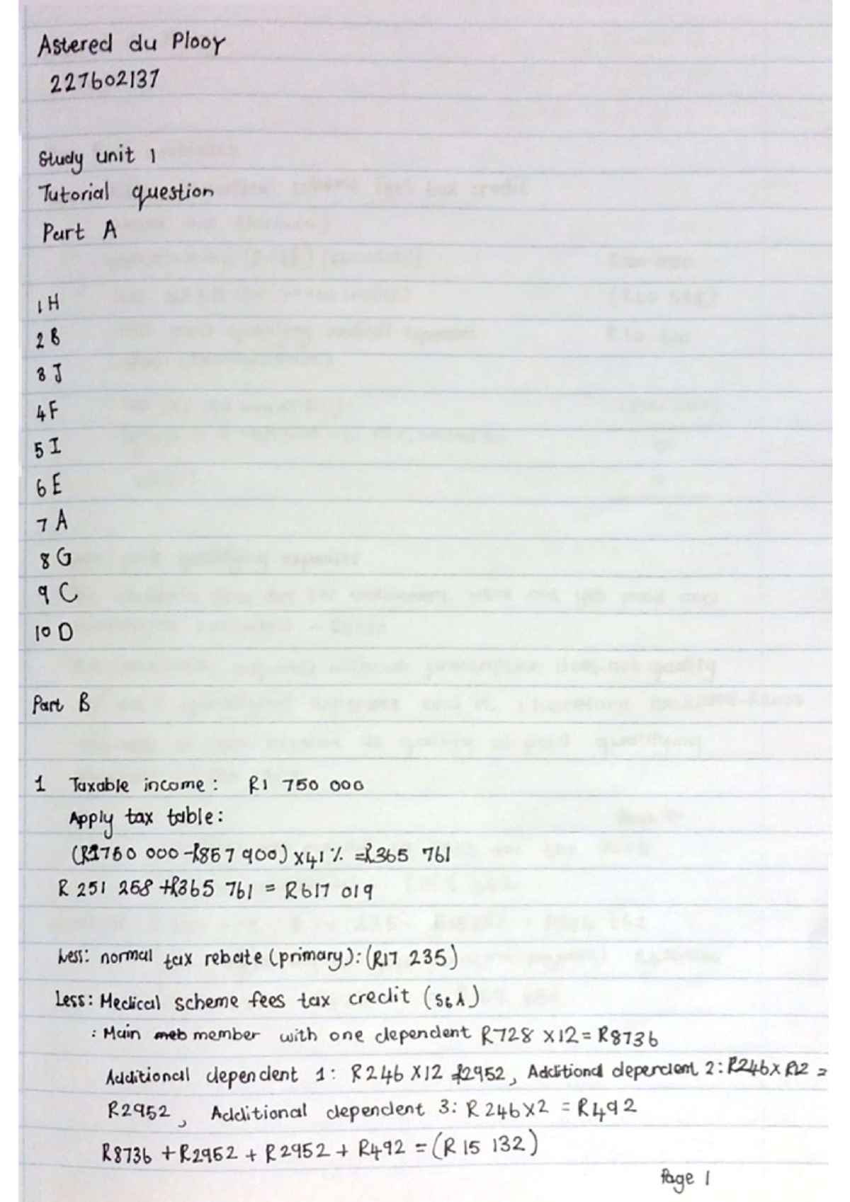 Tax Tutorial Unit 1 - Astered du Plooy 227602137 Study unit 1 Tutorial ...