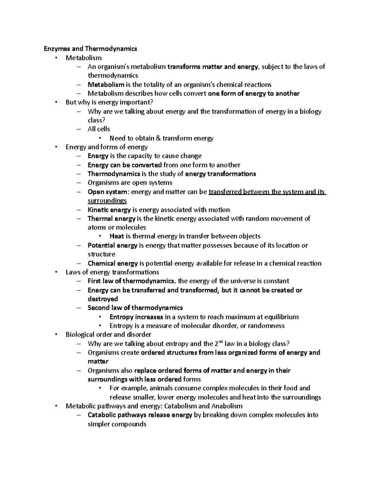 Lecture 6 Thermodynamics - Enzymes and Thermodynamics - Metabolism - An ...