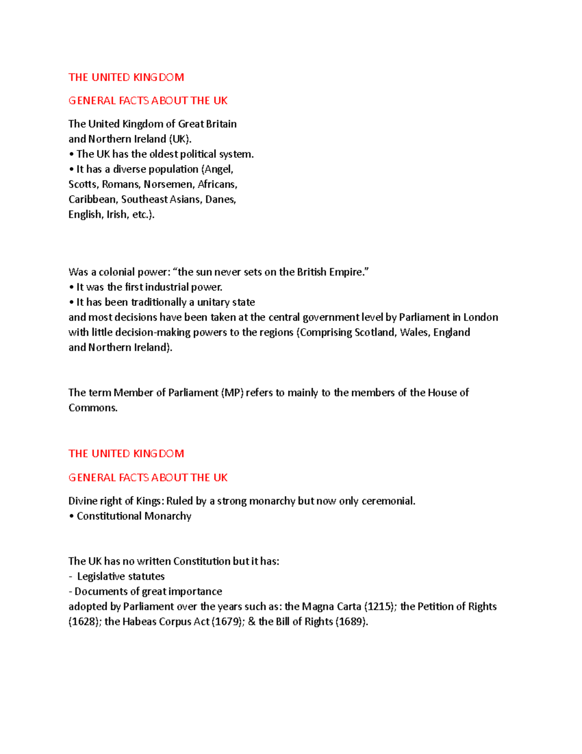 Comparitive politics- UN - THE UNITED KINGDOM GENERAL FACTS ABOUT THE ...