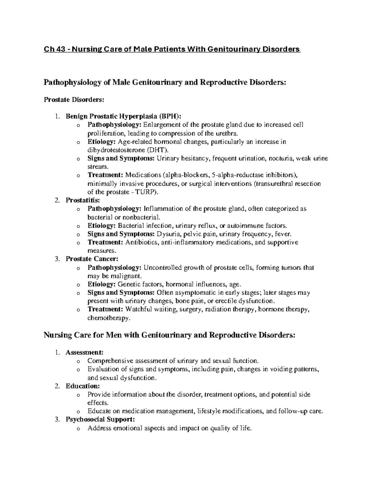 Unit 1 - Ch 43 - Nursing Care of Male Patients With Genitourinary ...