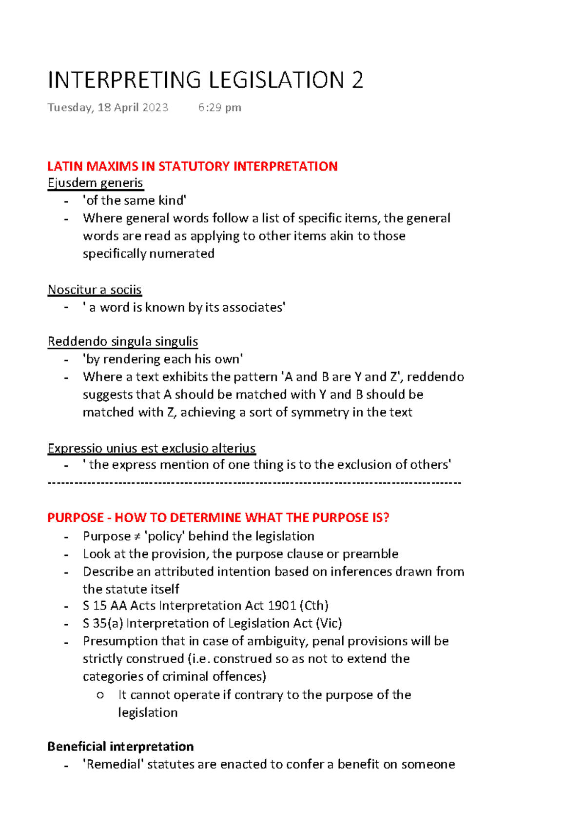 Latin Maxims Notes - LATIN MAXIMS IN STATUTORY INTERPRETATION Ejusdem ...